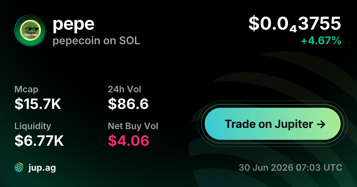 pepecoin on SOL Price Today, PEPE to USD live price chart, marketcap & news