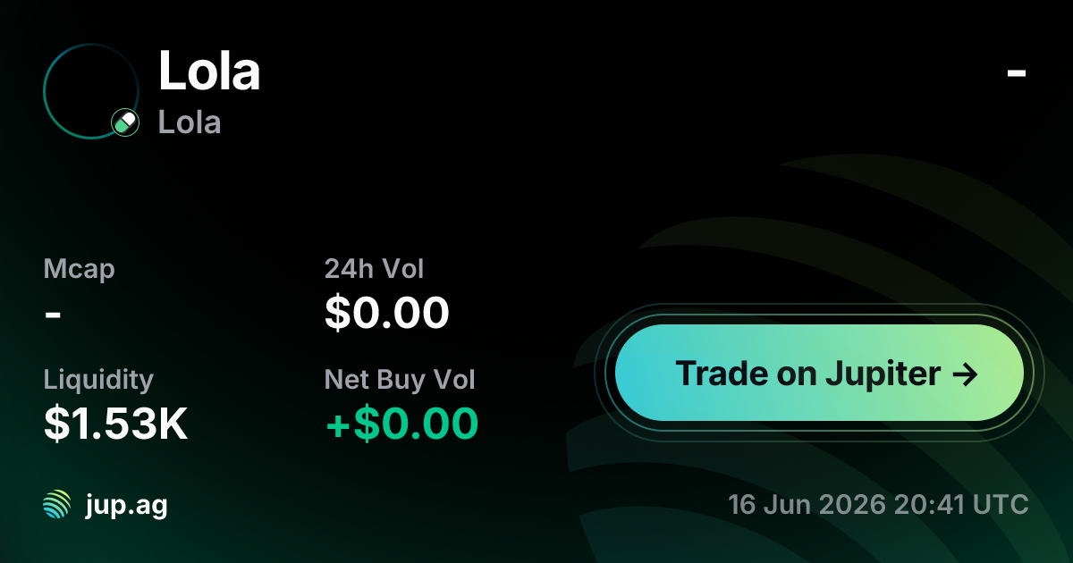 Lola price today, LOLA to USD live price chart, marketcap & news | Jupiter