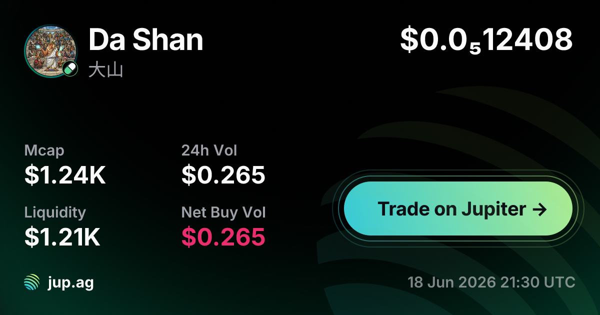 大山 price today, DA SHAN to USD live price chart, marketcap & news | Jupiter